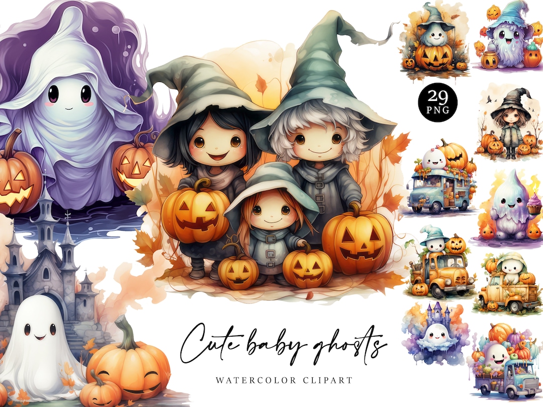 29 Watercolor Cute Baby Ghosts Clipart Bundle Instant Download ...