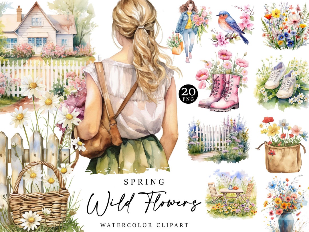 20 Watercolor Spring Wild Flower Clipart Bundle Sublimation Designs ...