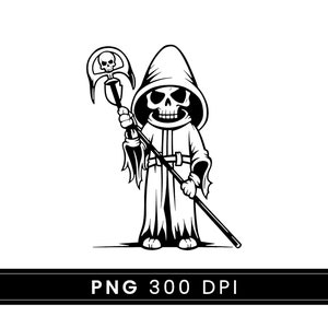 Lineart Cute Grim Reaper Clipart Bundle Digital Download, Instant ...