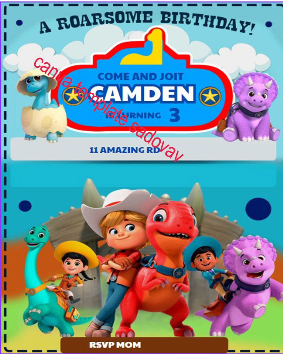 Dino-ranch-birthday-invitation Template Canva - Etsy