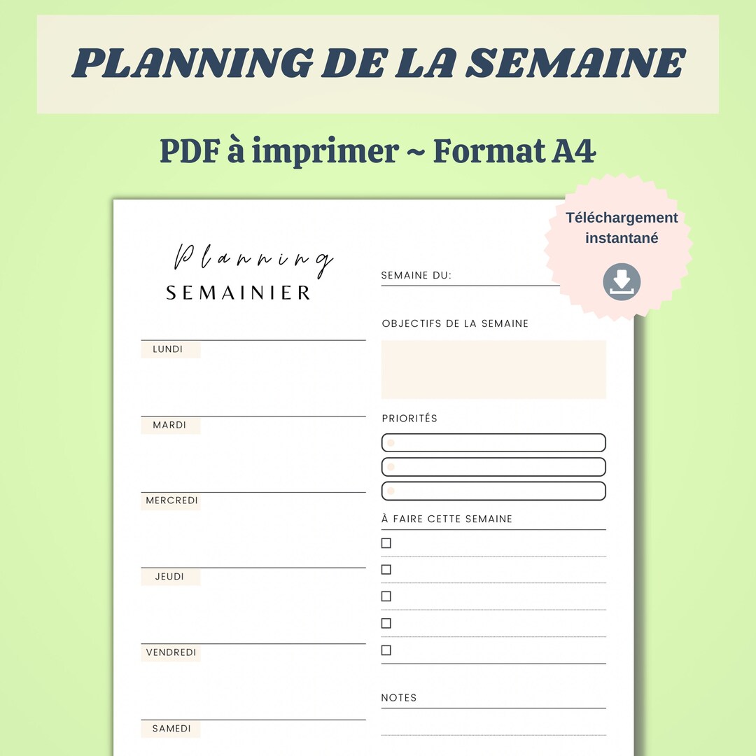 Week Planner, Planner to Print, French Planner, Pdf Planner, Digital ...