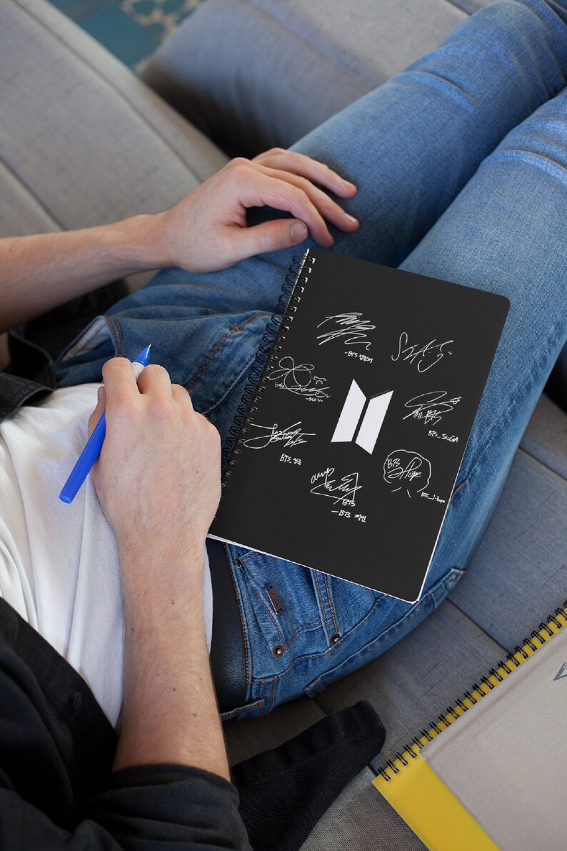 BTS Spiral Notebook, BTS Ruled Line Notebook, Bts All Member Signature ...
