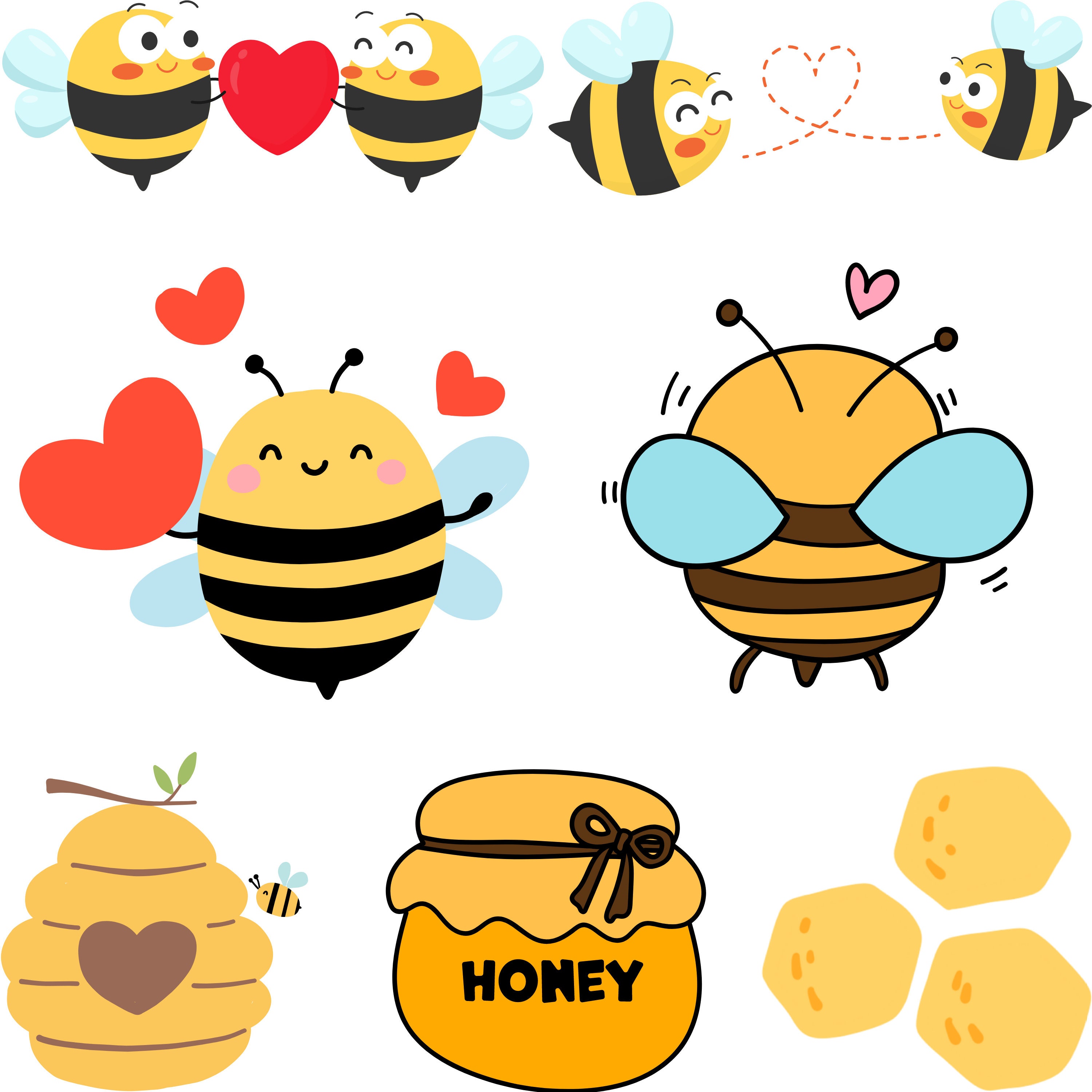 Honey Bee Svg Bundle, Cute Bee Svg, Hand Drawn Honey Bee Svg, Love Bee ...