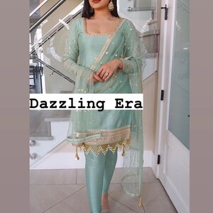 Sea Green Pajami Suit Salwar Kameez Designer Custom Made Suit Heavy ...