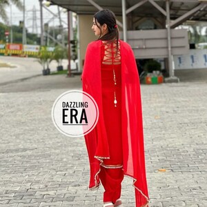 Red Punjabi Designer Suit Salwar Kameez Suit Salwar Plain Simple Indian ...