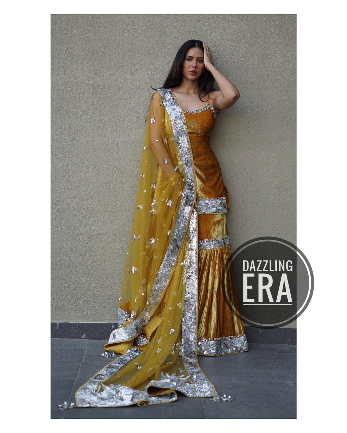 Women Designer Velvet Sharara Suit Yellow Sharara Kameez - Etsy