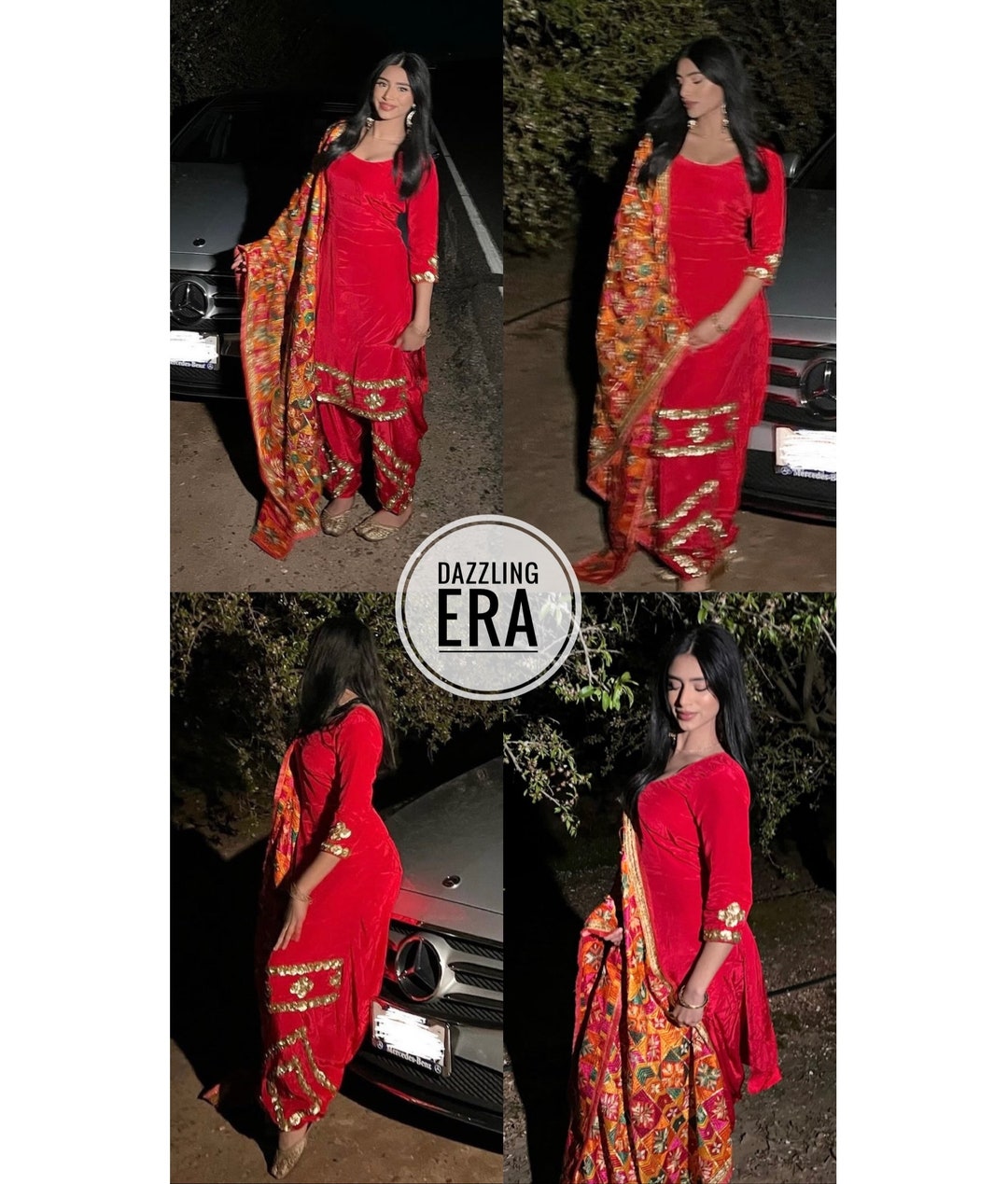 Designer Red Punjabi Patiala Suit Salwar Kameez Suit Phulkari Heavy ...