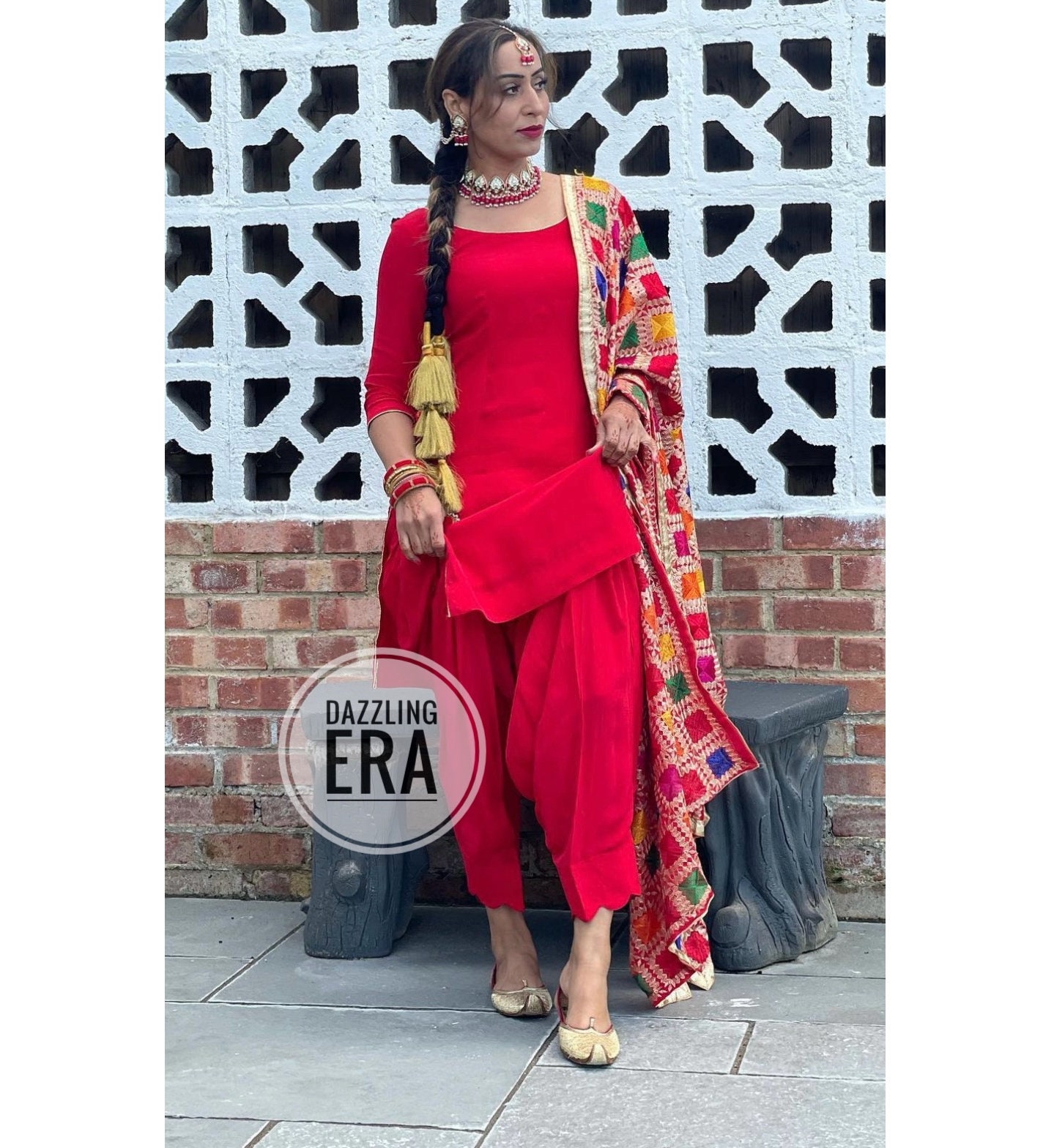 Red Punjabi Patiala Suit Phulkari Duppata Shalwar Kameez Suit - Etsy