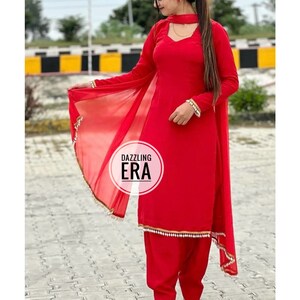 Red Punjabi Designer Suit Salwar Kameez Suit Salwar Plain Simple Indian ...