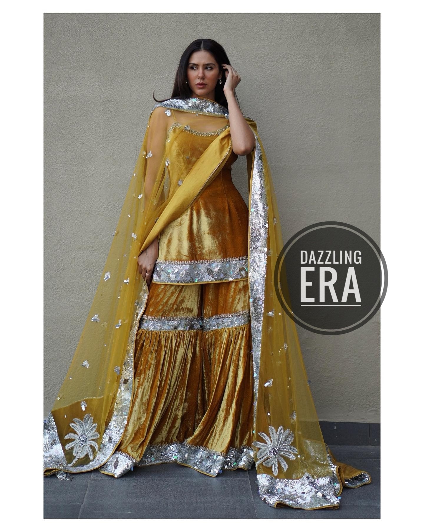 Women Designer Velvet Sharara Suit Yellow Sharara Kameez - Etsy