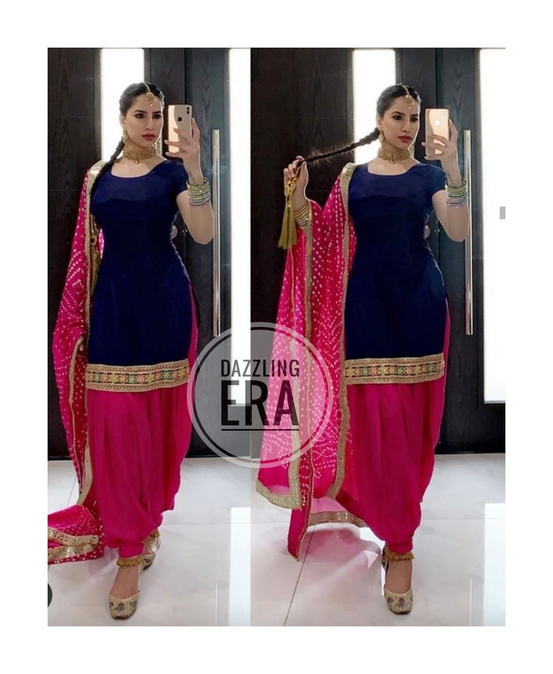 Pink Blue Punjabi Patiala Suit Salwar for Women Custom Made Stiched ...