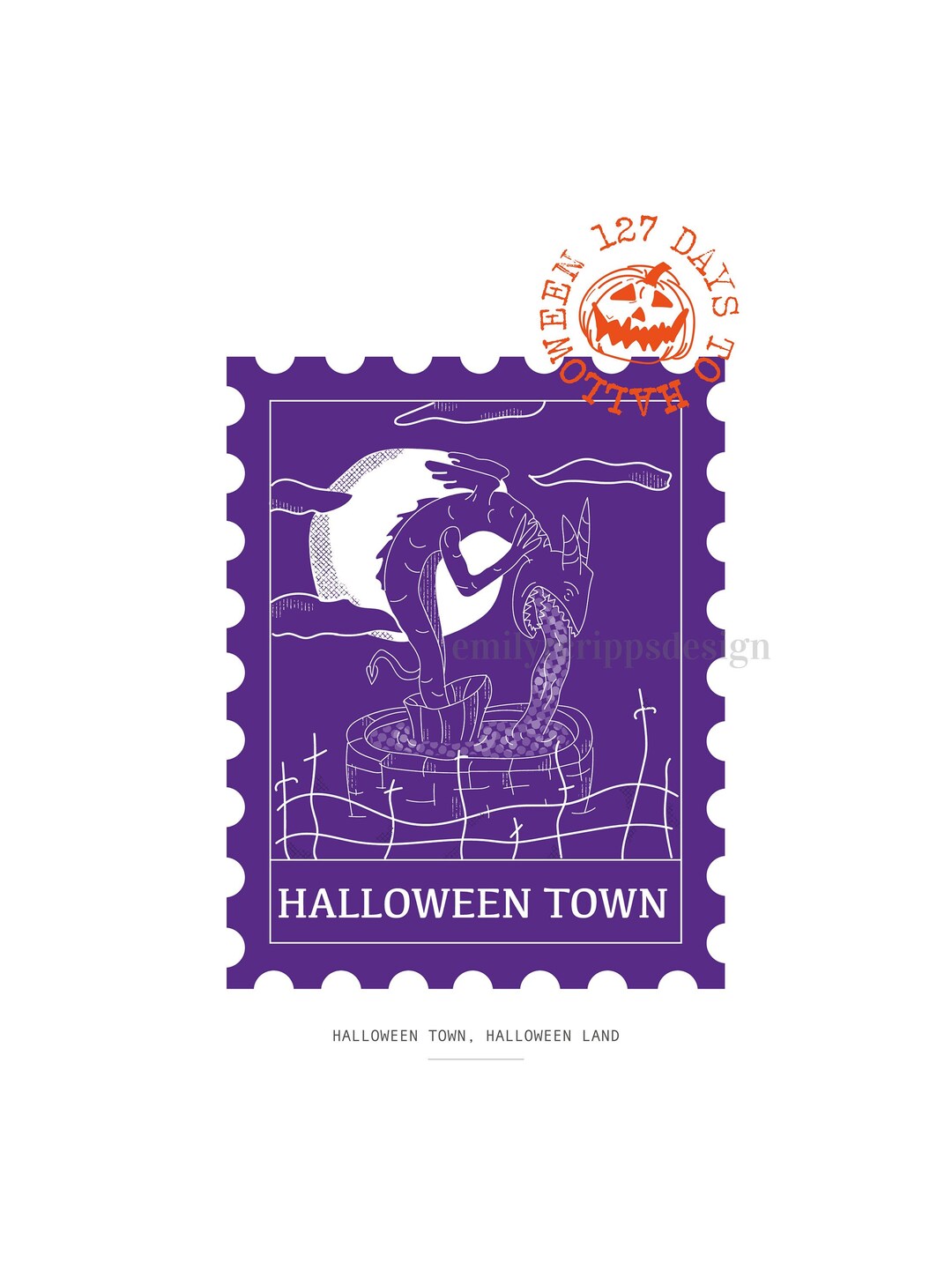 Halloween Town Fantasy Postage Stamp - Etsy