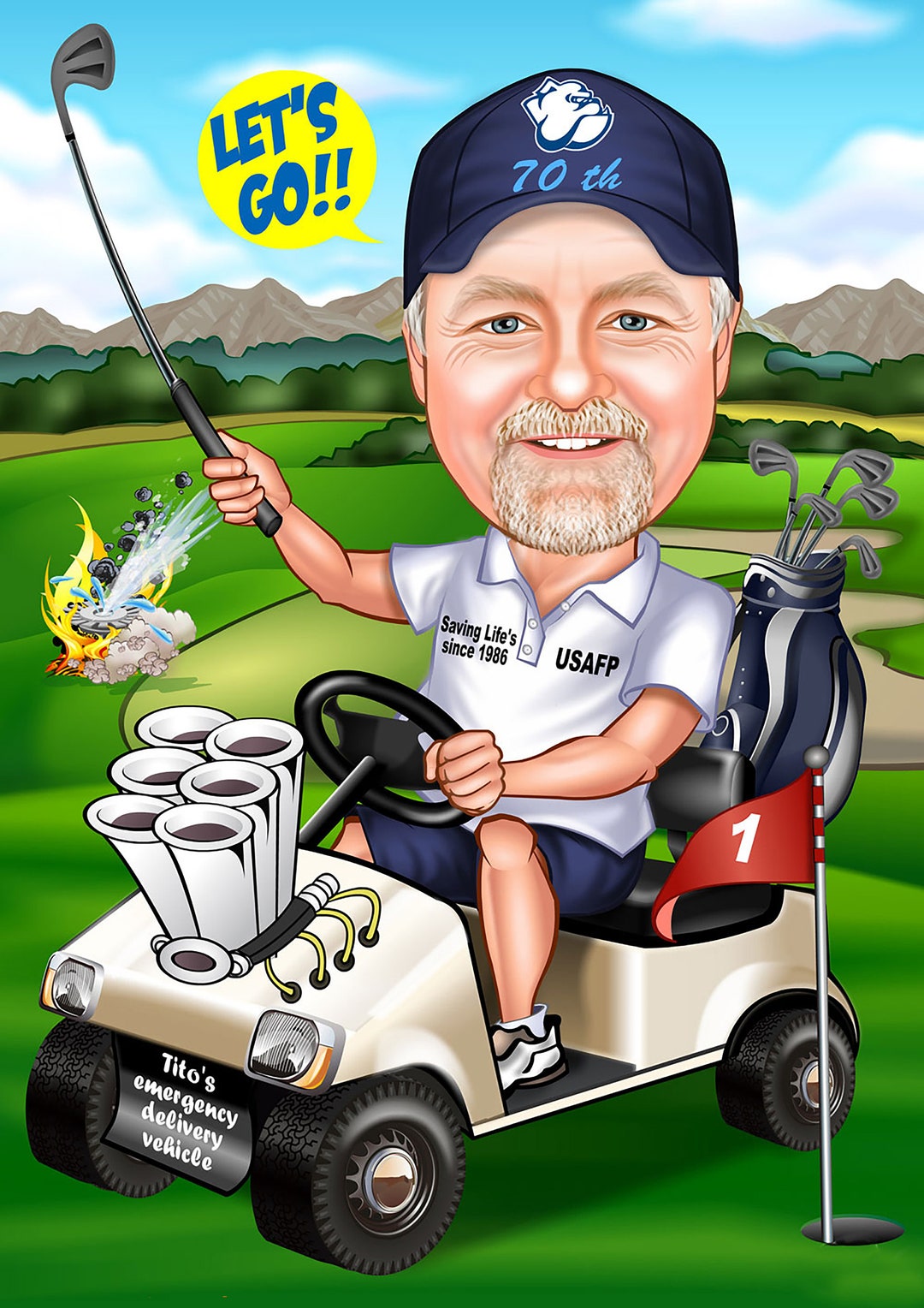 Golfer Birthday Gift Custom Caricature Portrait From Your Photo , Golf ...