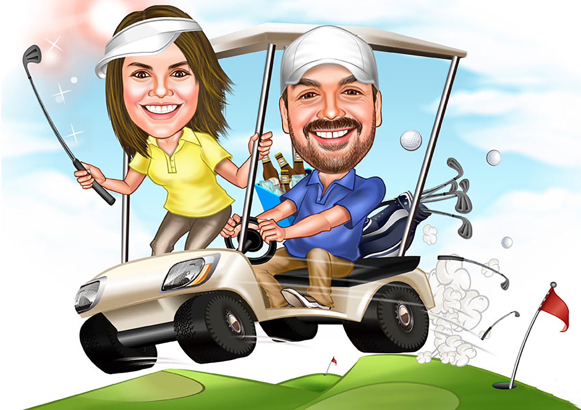 Personalized Golfer Couple Cartoon Custom Caricature - Etsy