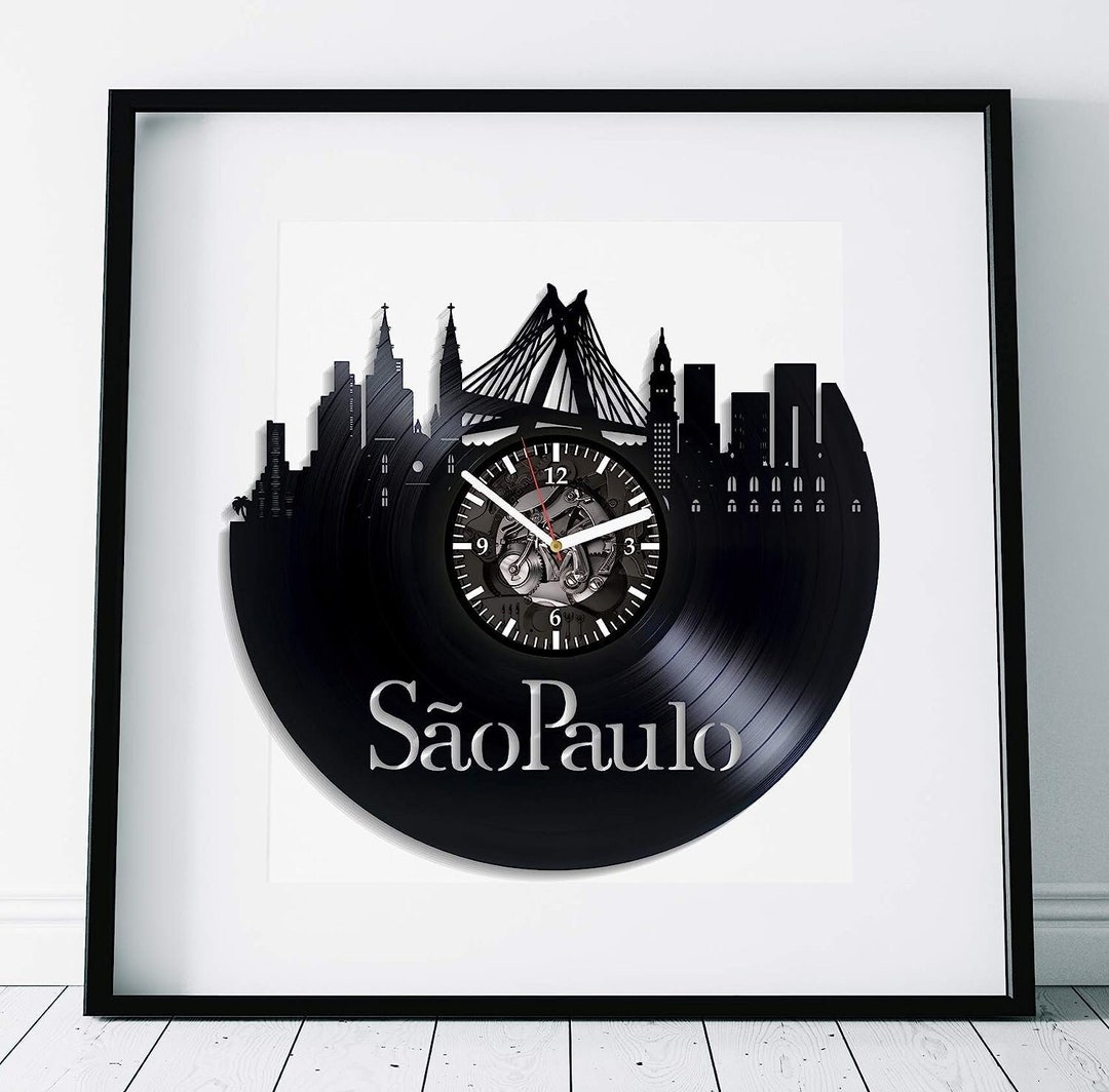Sao Paulo Vinyl Record Large Clock Wall Hanging Decor World Landmarks ...