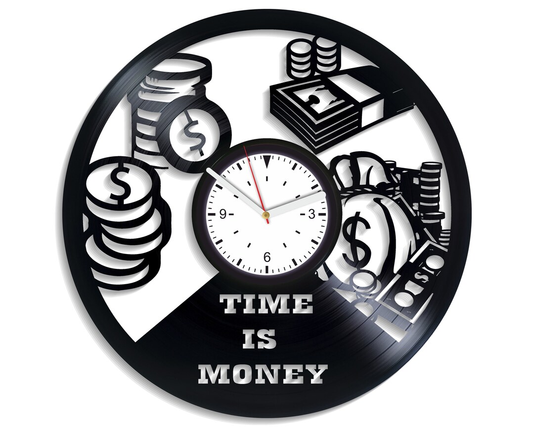 Time is Money Wall Clock Made From Vinyl Record, Unique Office Decor ...