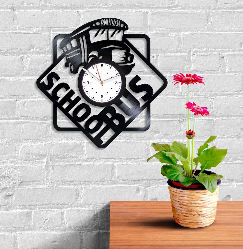 School Bus Wall Clock Made From Vinyl Record, Unique Gift for Children ...