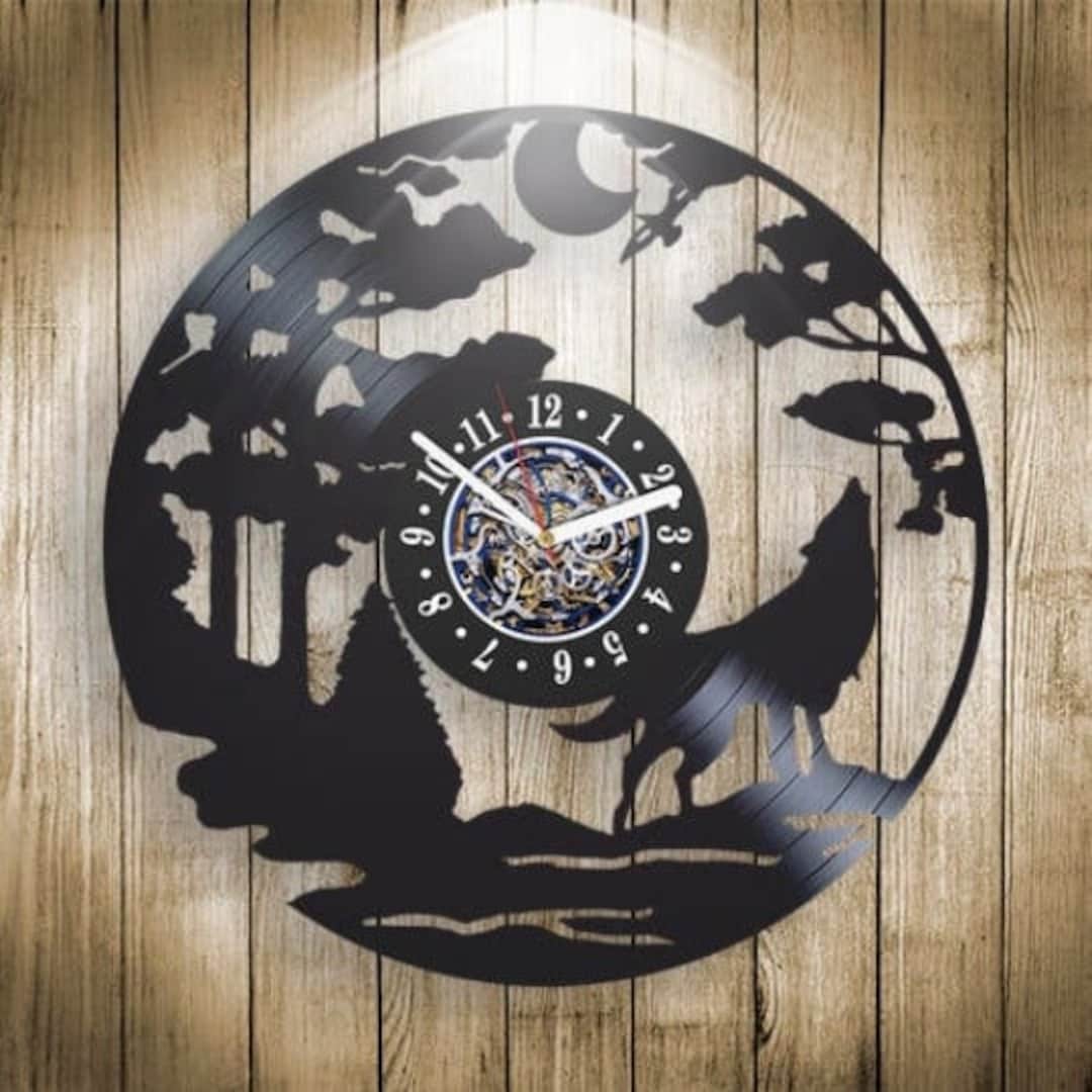 Wolf Wall Clock Made From Vinyl Record, Vintage Decor for Living Room ...