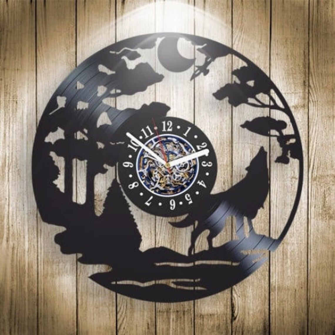Wolf Wall Clock Made From Vinyl Record, Vintage Decor for Living Room ...