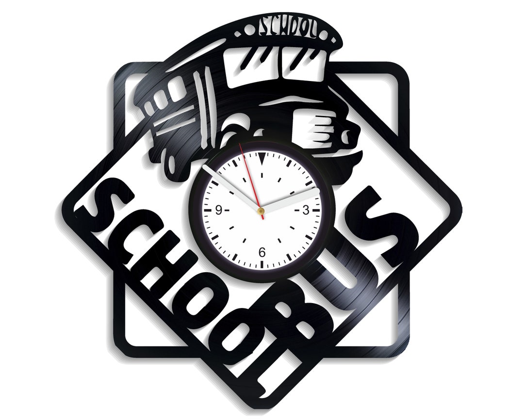 School Bus Wall Clock Made From Vinyl Record, Unique Gift for Children ...