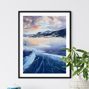Original Watercolor Painting of Frozen Baikal Lake | Winter Landscape ...