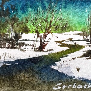 Mini Watercolor Abstract Landscape River Painting - Tiny Nature Art - Etsy