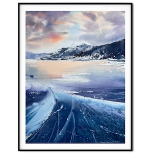 Original Watercolor Painting of Frozen Baikal Lake | Winter Landscape ...