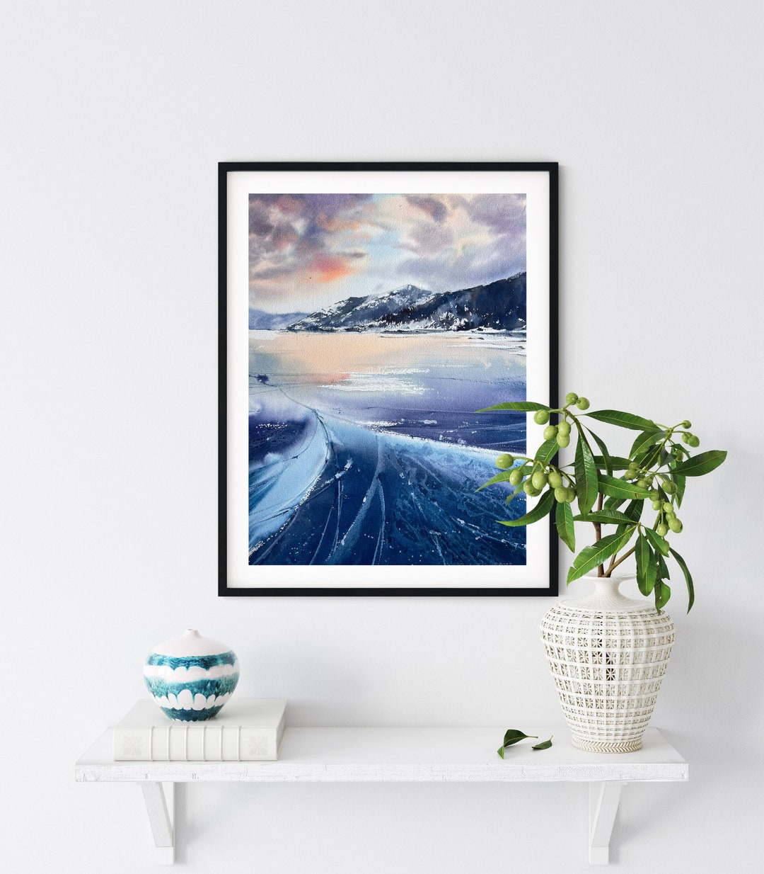 Baikal Lake Painting, Watercolor Original, Frozen Winter Landscape ...
