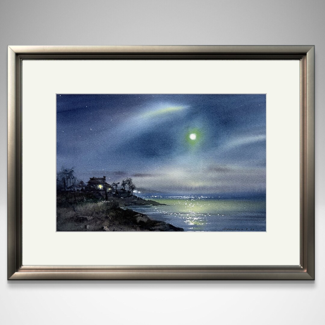 Original Watercolor Artwork "in the Moonlight #11" - Handmade Moon ...