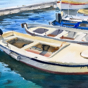Motorboat Painting Watercolor Original, Nautical Wall Art, Fishing Boat ...