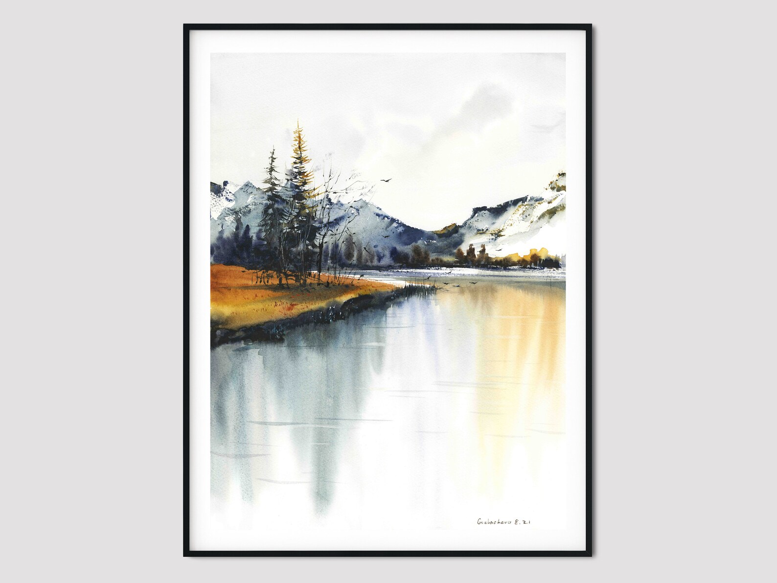 Conjunto de impresiones en acuarela de Autumn Lake: arte de paisaje de ...