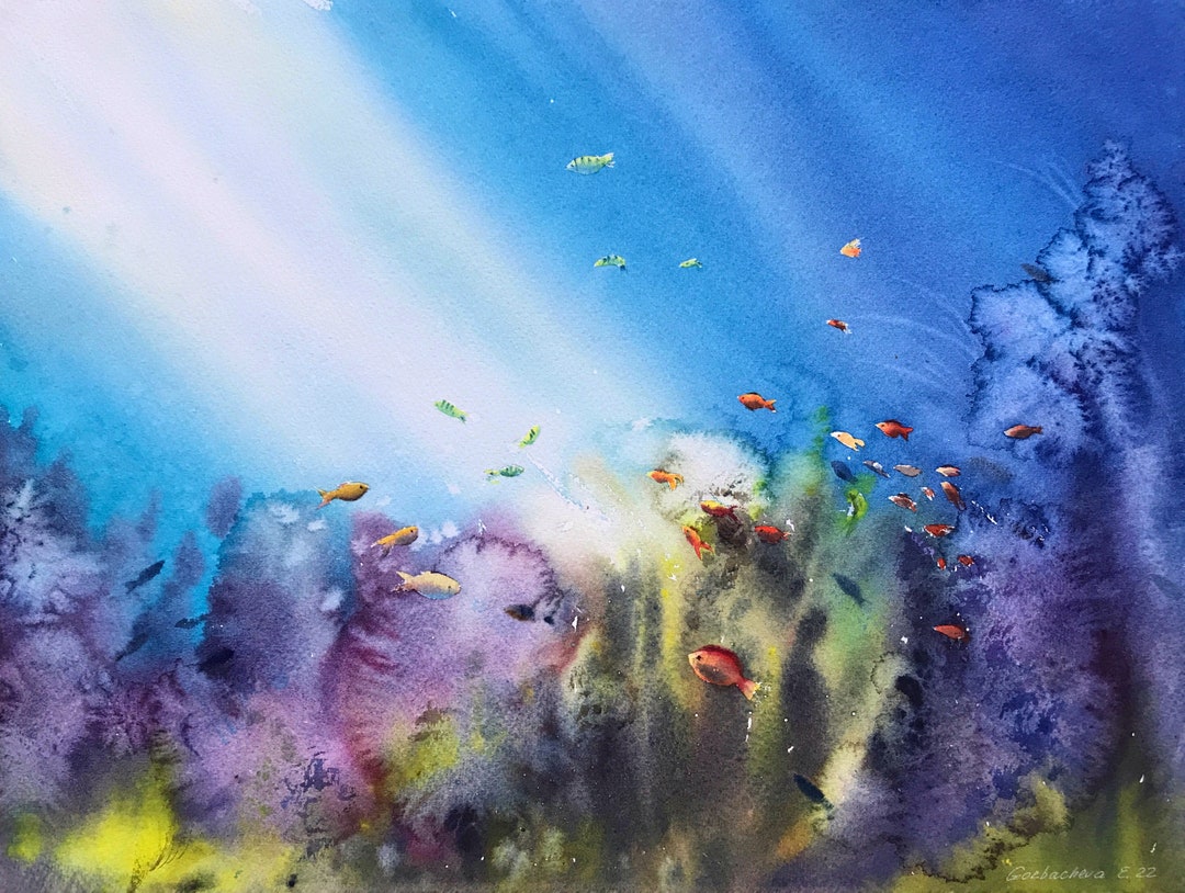 Watercolor Underwater Painting Original Undersea Artwork - Etsy