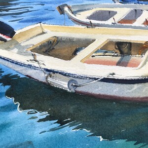 Motorboat Painting Watercolor Original, Nautical Wall Art, Fishing Boat ...