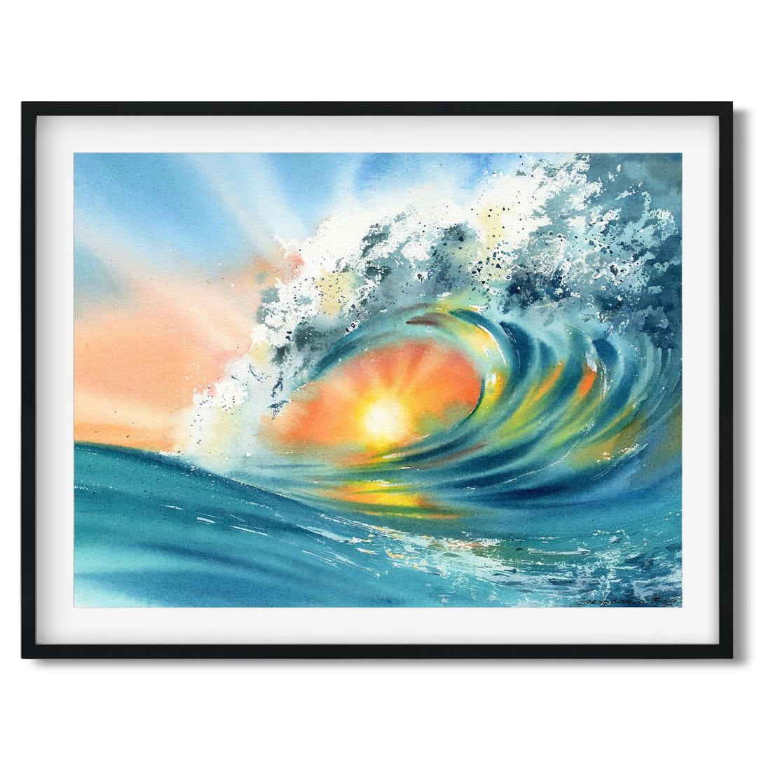Vibrant Watercolor Art: Sunlit Wave in 'solar Whirlpool #2', Original ...