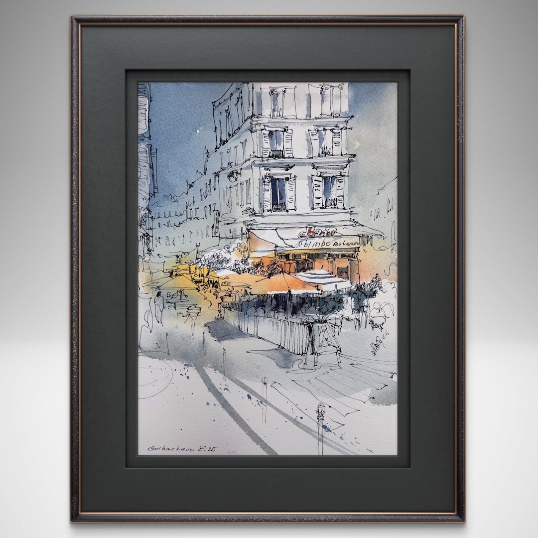 Parisian Street Scene Watercolor Original Watercolor - Paris Cafe Art ...