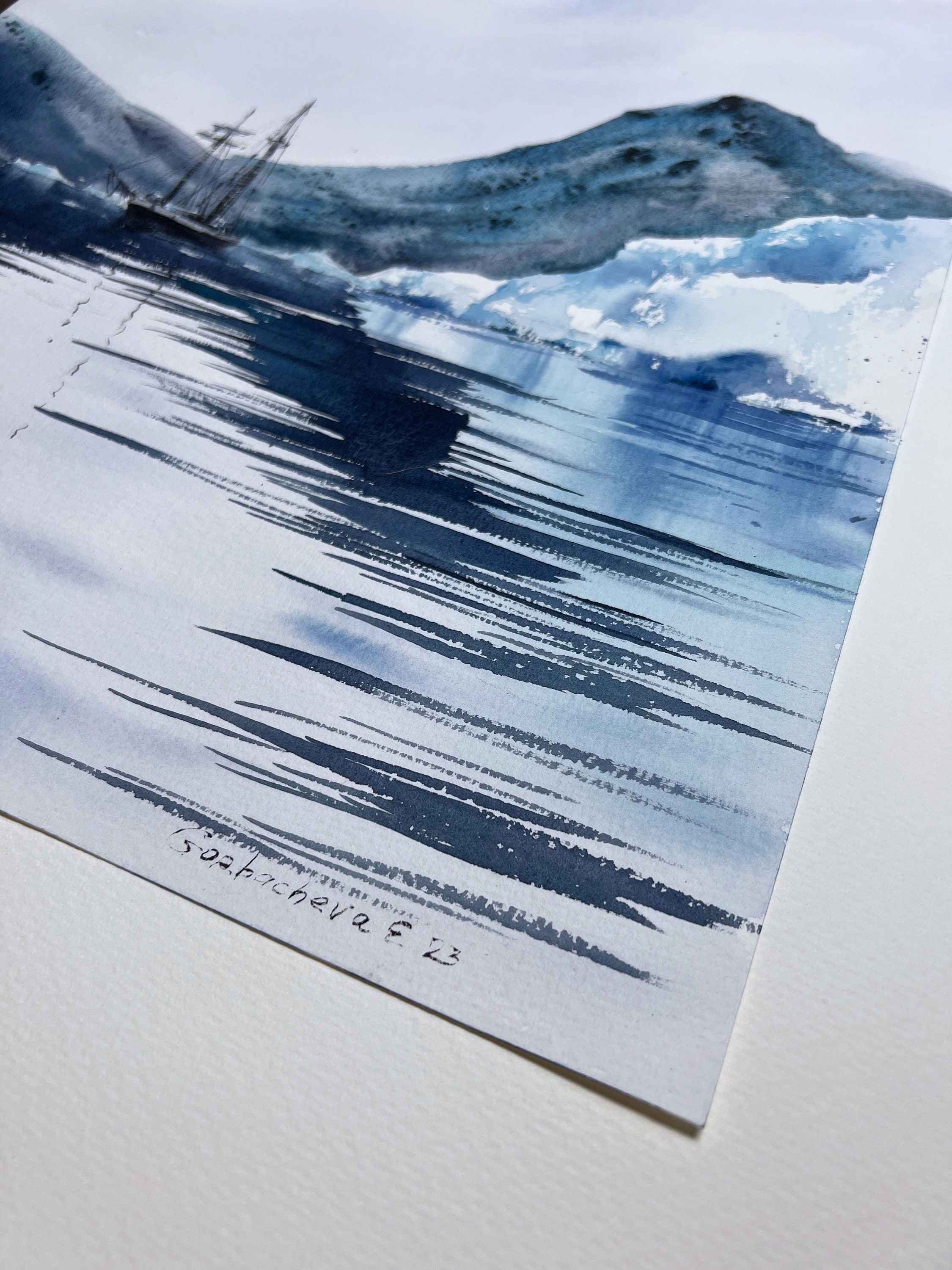Antarctic Iceberg Watercolor: Original Seascape Painting, Adventure ...