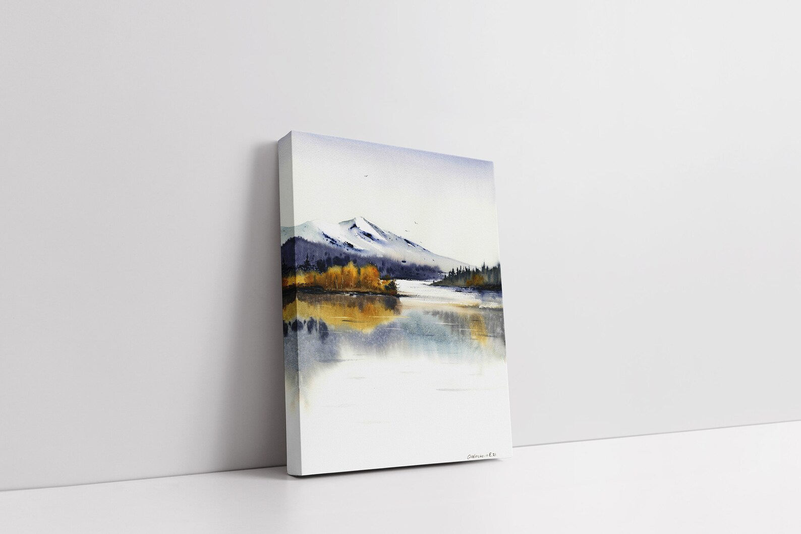 Conjunto de impresiones en acuarela de Autumn Lake: arte de paisaje de ...