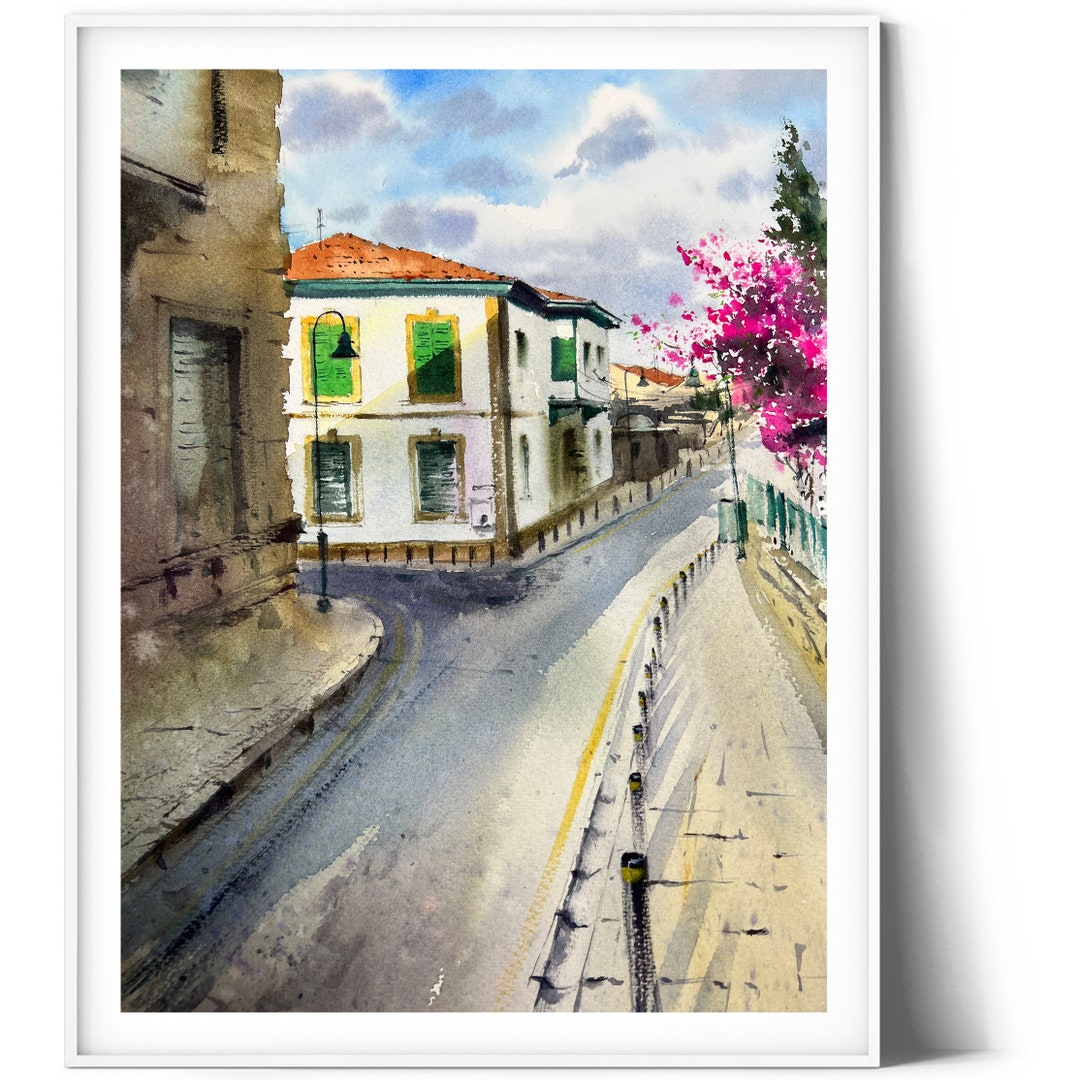 Nicosia Painting Original Watercolor, Cyprus City Artwork, Street Scene ...