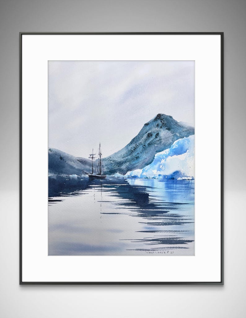 Antarctic Iceberg Watercolor: Original Seascape Painting, Adventure ...