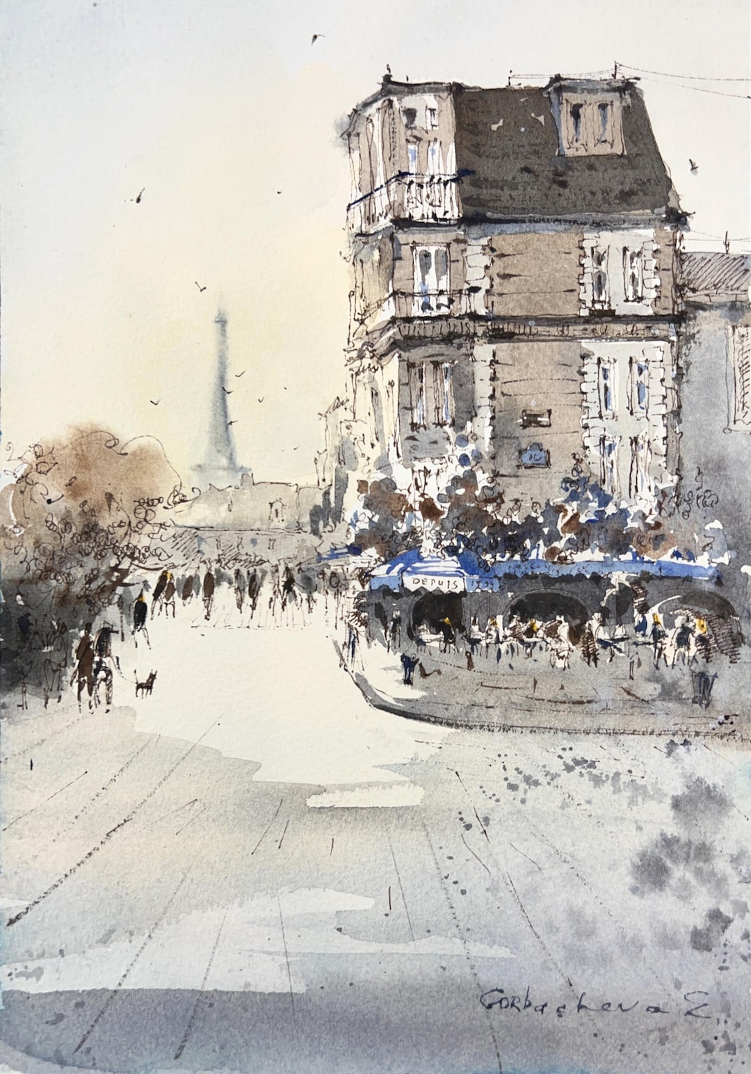 Enchanting Paris Scene Watercolor: Eiffel Tower & Architecture ...