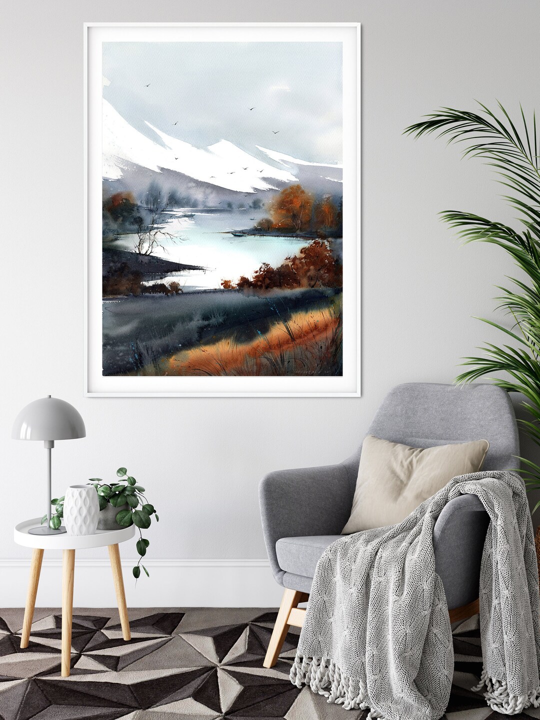 Abstract Nature Print Mountain Art Watercolor Landscape - Etsy