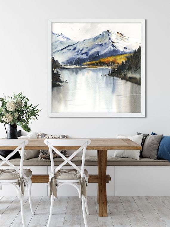 Abstract Square Print Mountain Wall Art Watercolor Landscape Painting on Canvas 8x8 10x10 Print 16x16 24x24 Print Etsy UK