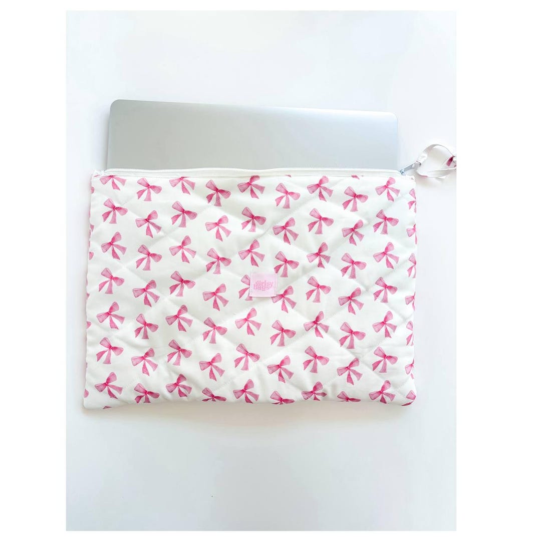 Pink Bow Quilted Laptop Sleeve: Floral Puffy Laptop Case - Etsy