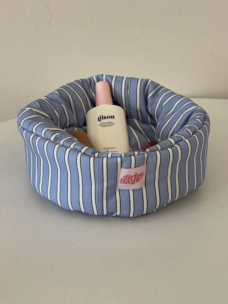 Blue Striped Makeup Organizer: Stylish Cosmetic Storage Baskets - Etsy
