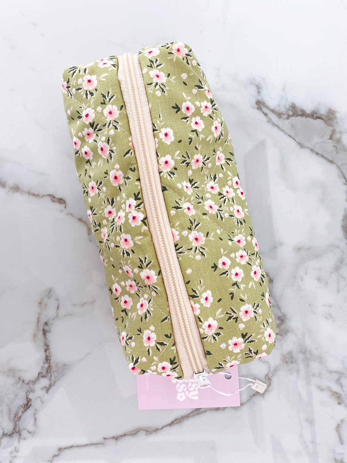 Green Floral Pencil Case Quilted Pencil Case Small Pencil Case Green ...