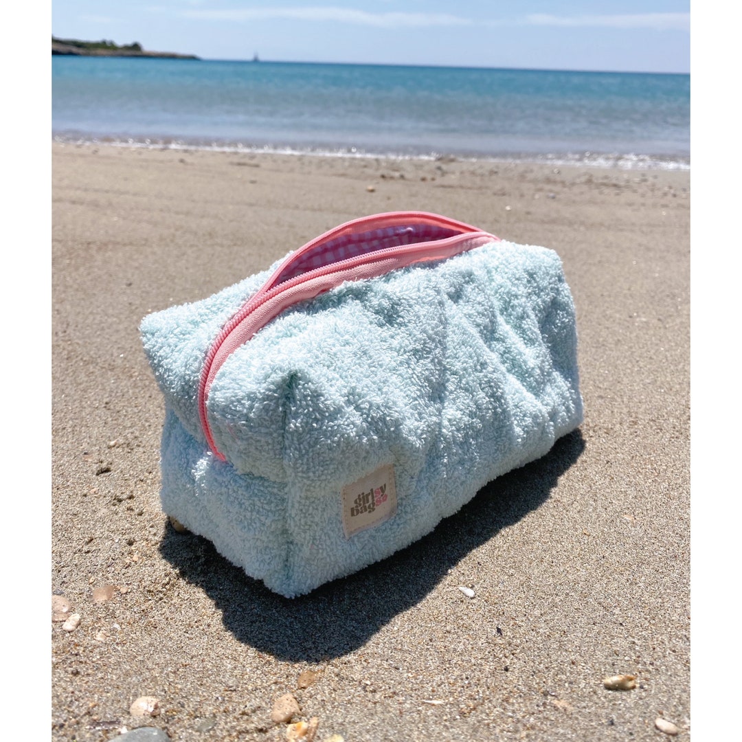 Mint Green Terry Makeup Bag Blue Cosmetic Bag Towel Toiletry Travel Bag ...