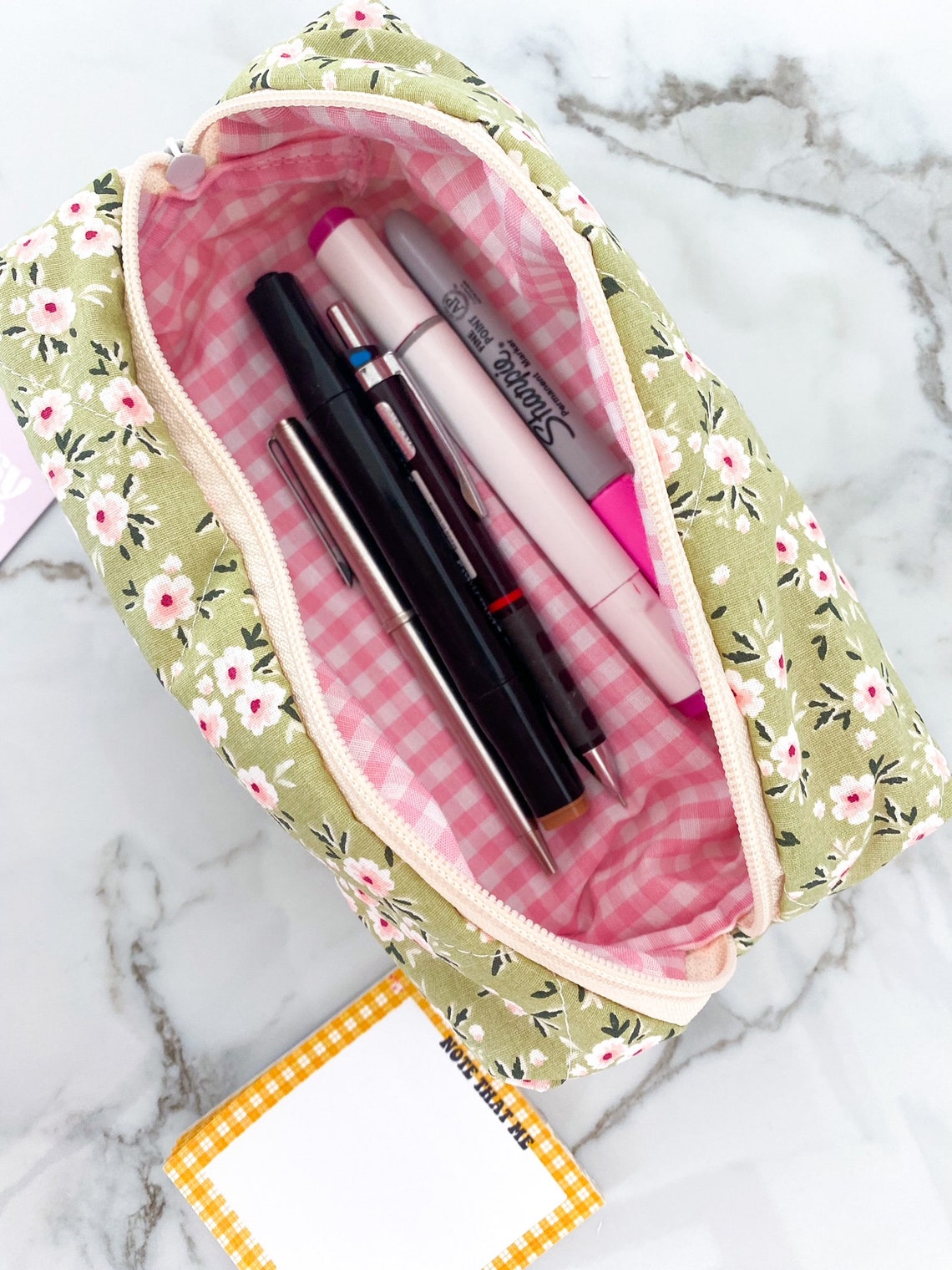 Green Floral Pencil Case Quilted Pencil Case Small Pencil Case Green ...