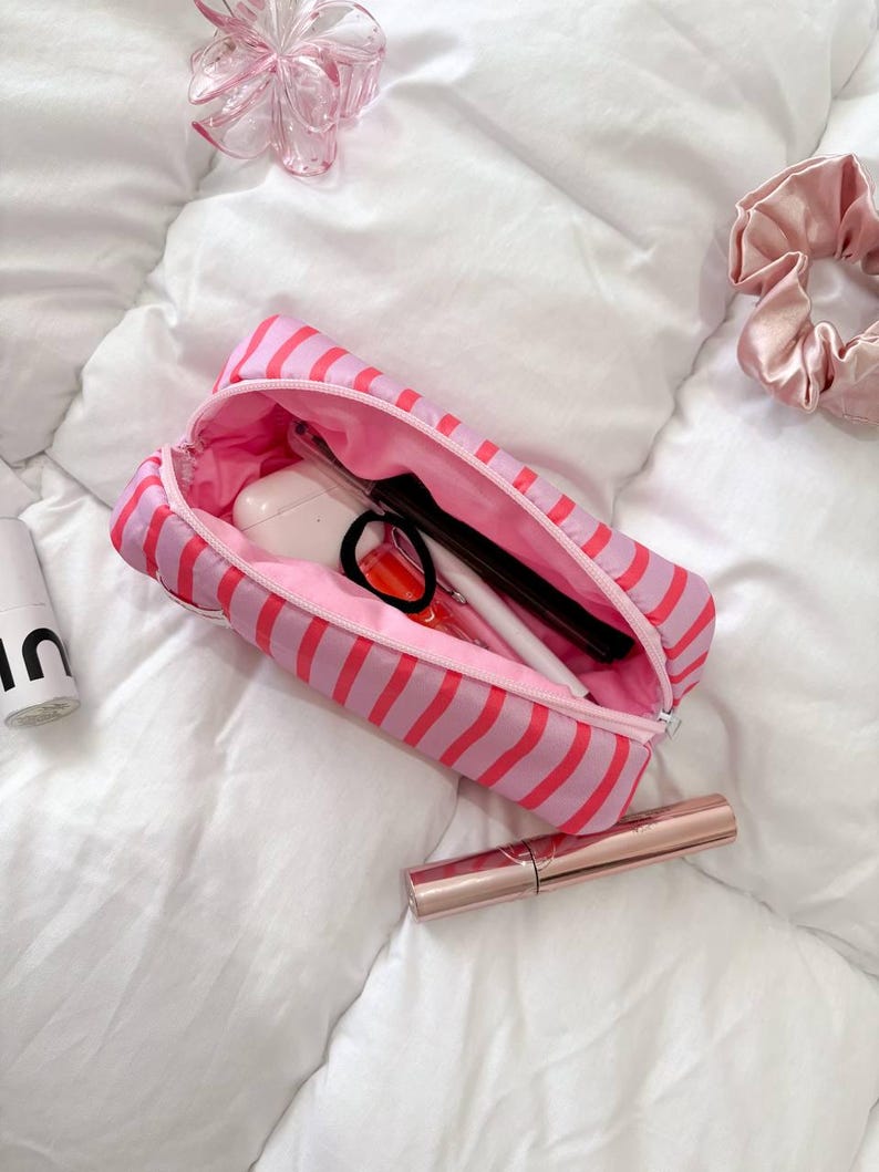 Pink Striped Pencil Case Waterproof Pencil Holder : Handmade Zipper ...