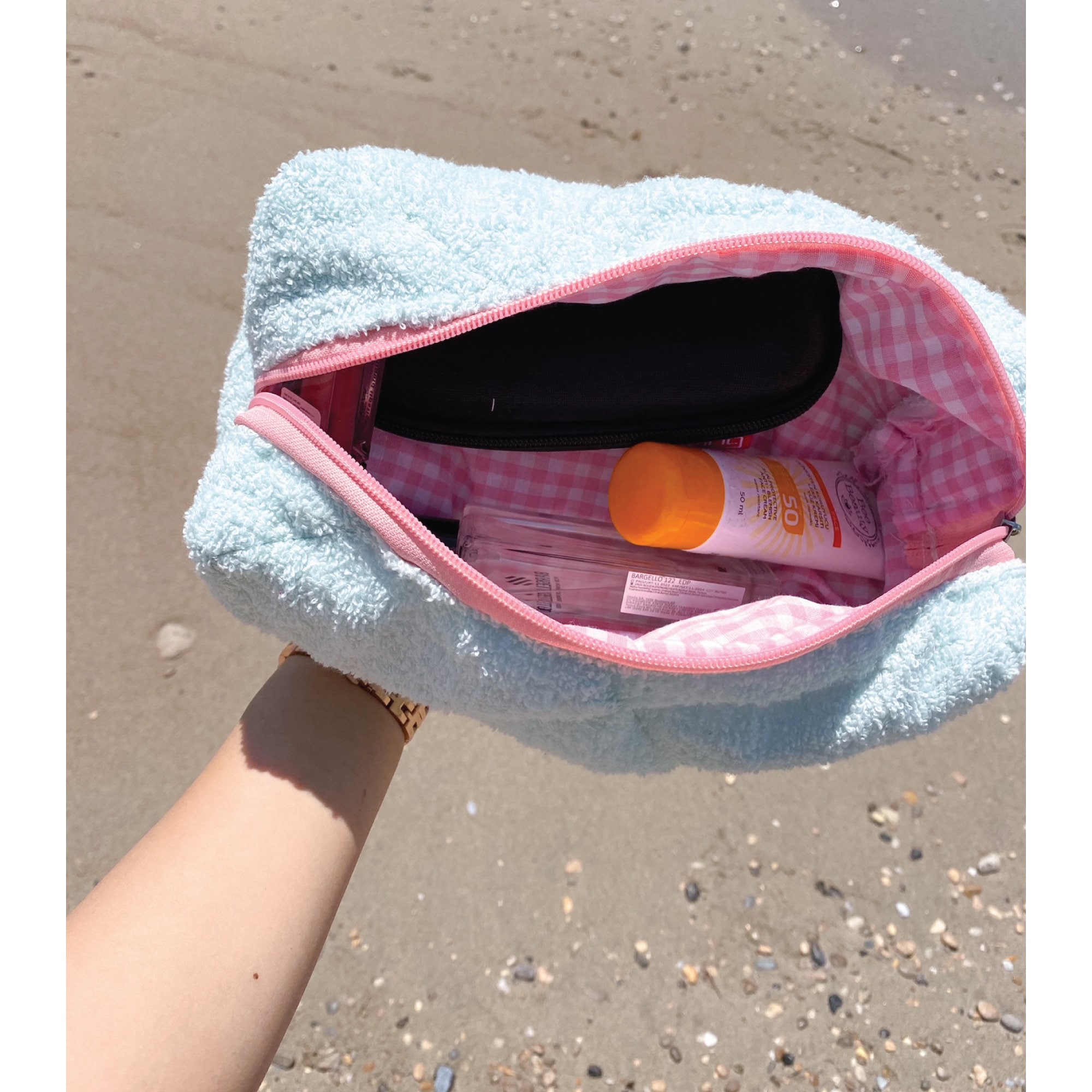 Mint Green Terry Makeup Bag Blue Cosmetic Bag Towel Toiletry Travel Bag ...