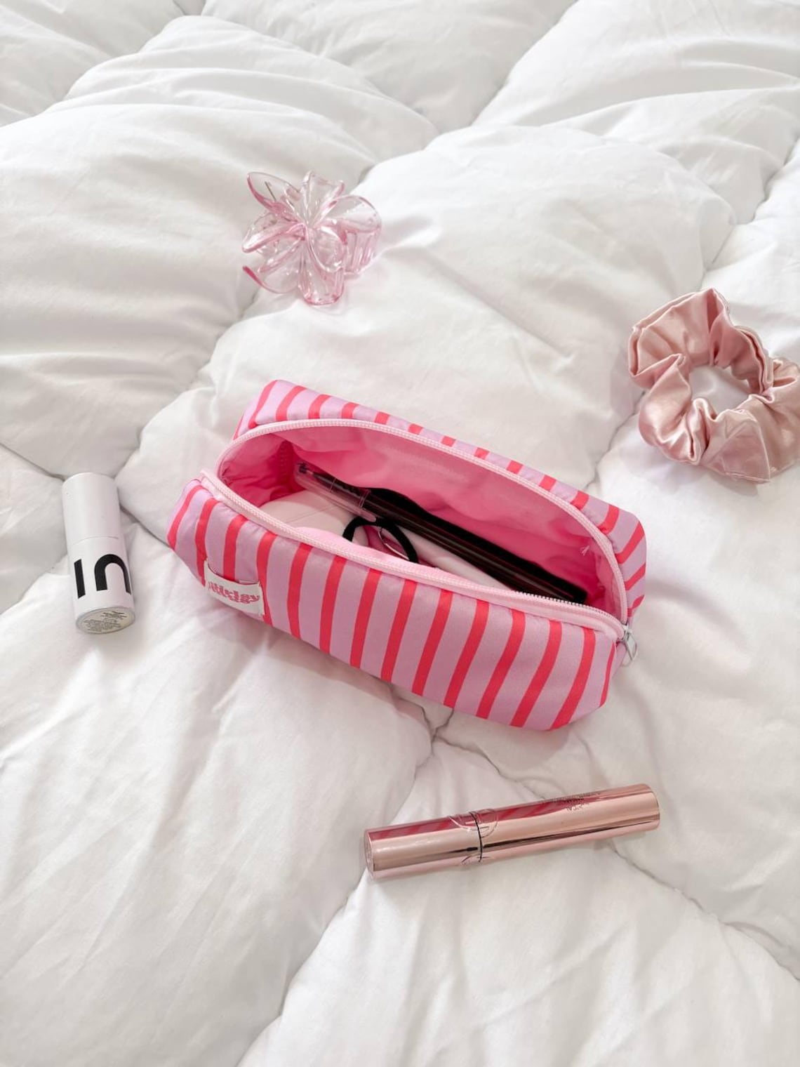Pink Striped Pencil Case Waterproof Pencil Holder : Handmade Zipper ...